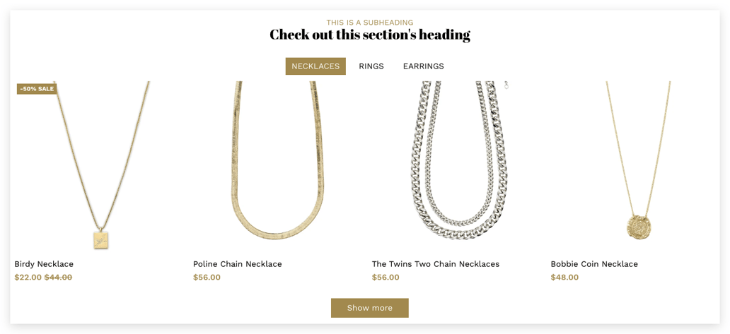 Featured Collection Tabs section